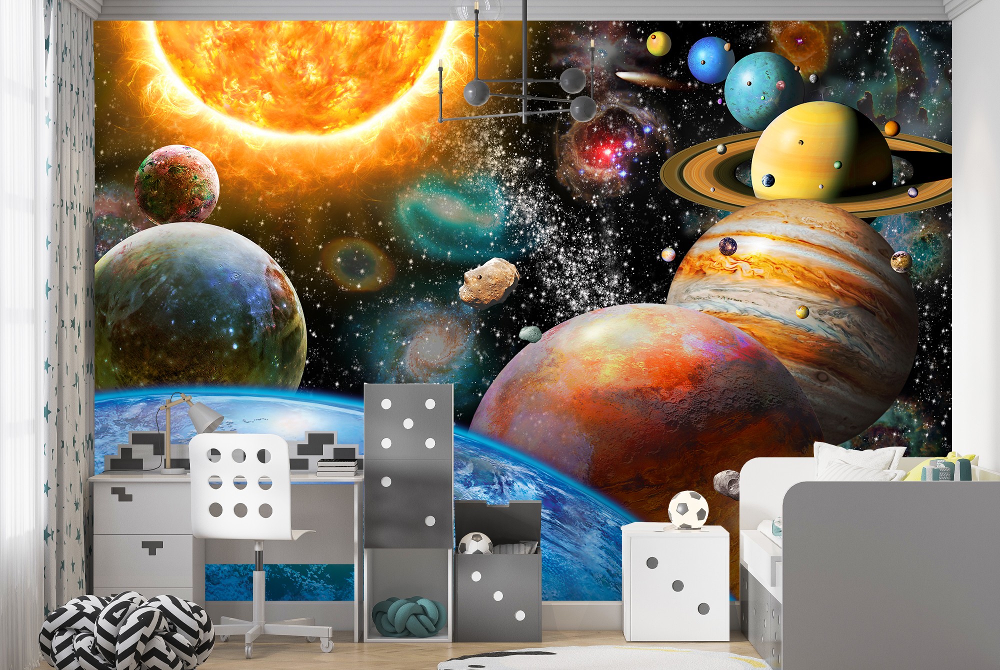 Planets & Their Moons Wall Mural by Adrian Chesterman
