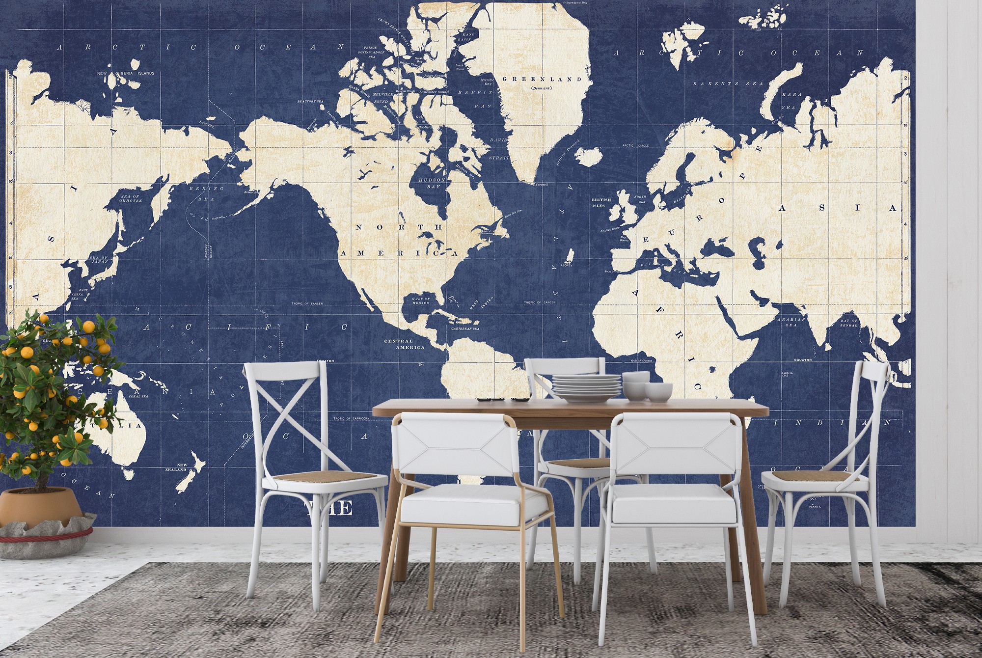 Blueprint World Map Wall Mural by Sue Schlabach