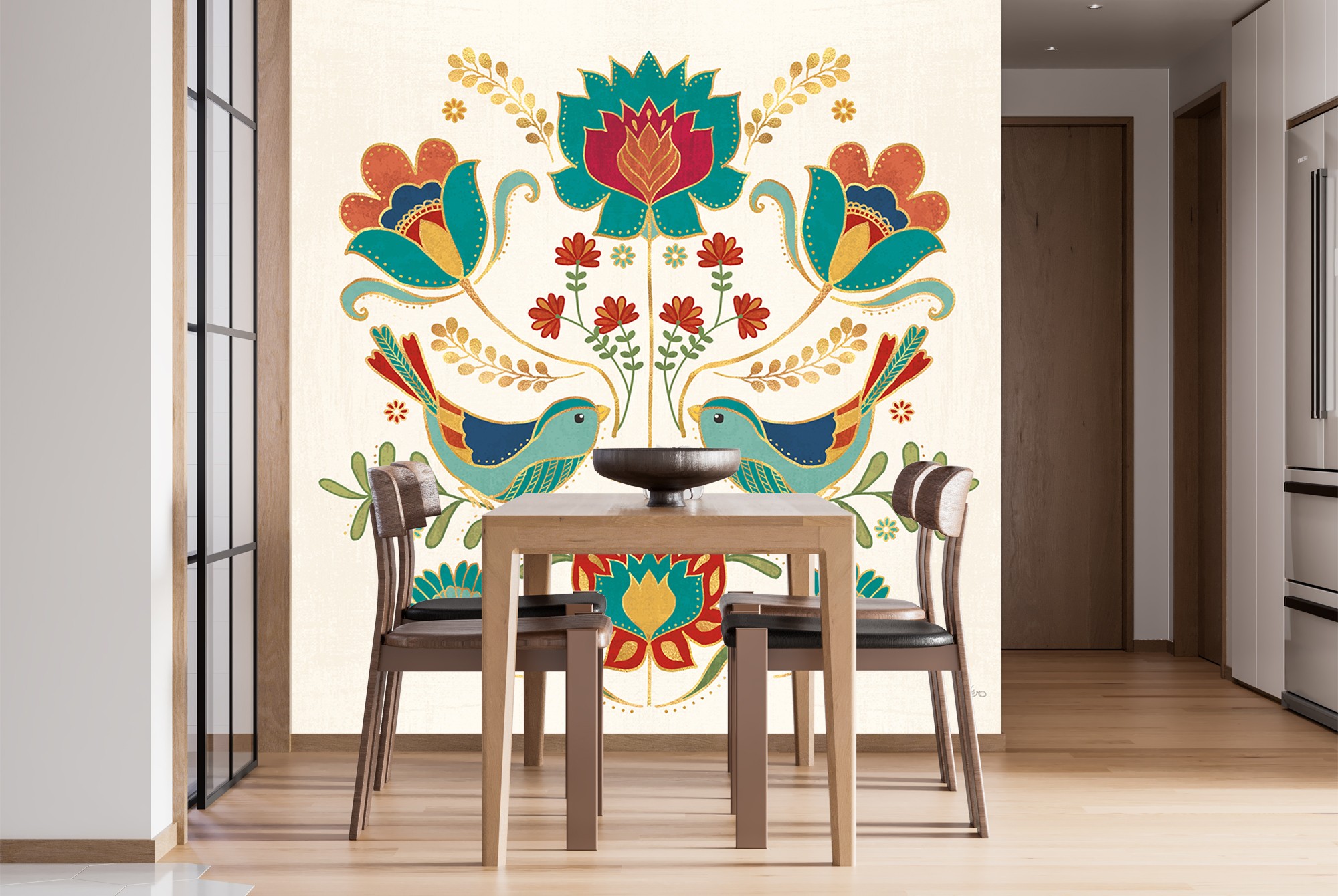 Folk Floral Wall Mural by Veronique Charron