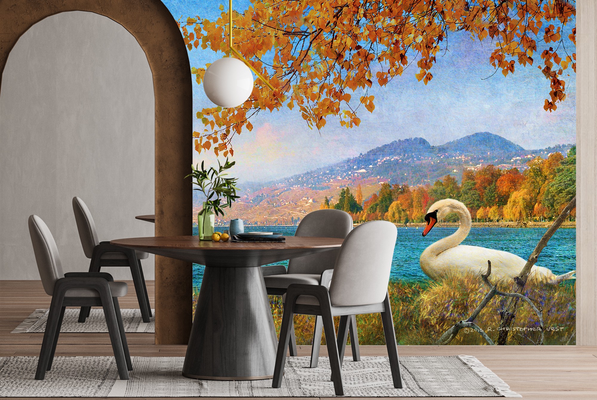 Swan by Lac Leman Wall Mural by Chris Vest