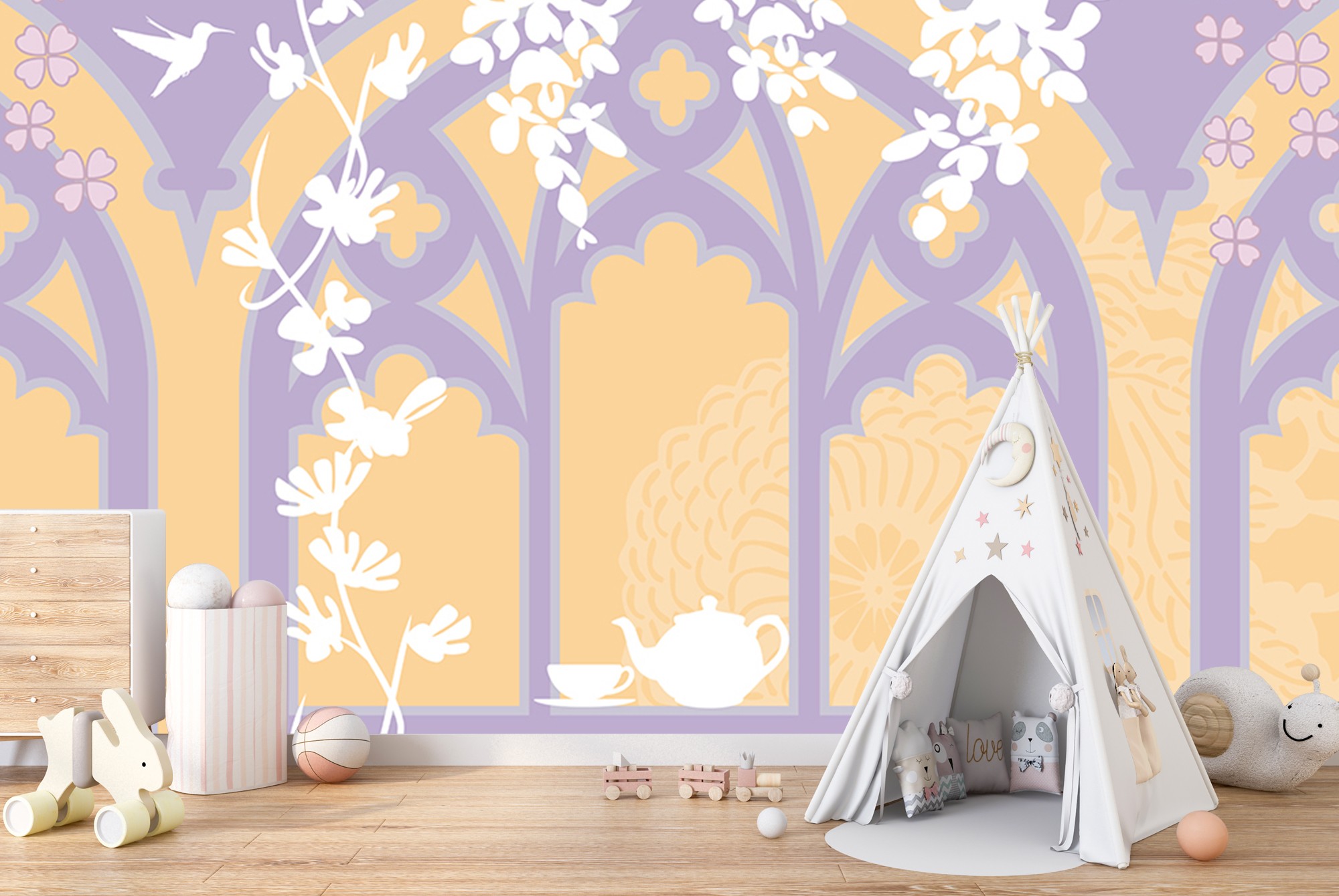 English Tea Garden Wall Mural by Evelia Designs